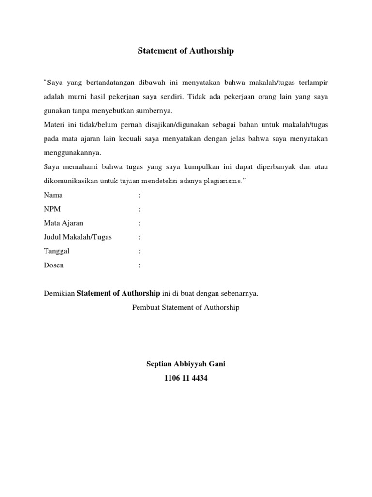 Statement of Authorship | PDF | Filsafat