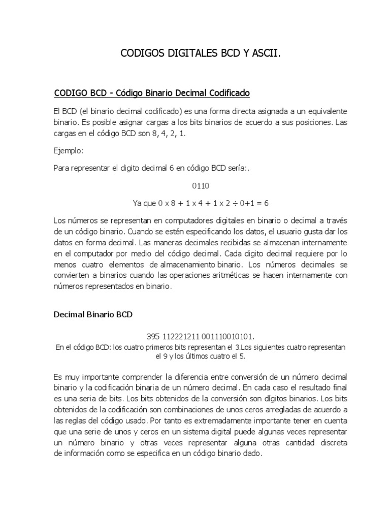 Codigos Digitales BCD y Ascii | PDF | Ascii | Decimal codificado en binario