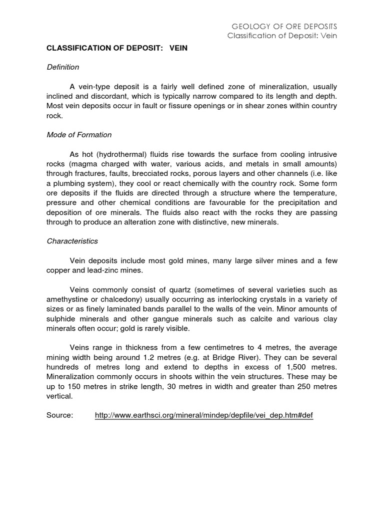 Classification of Deposit - Vein | PDF | Minerals | Stratigraphy