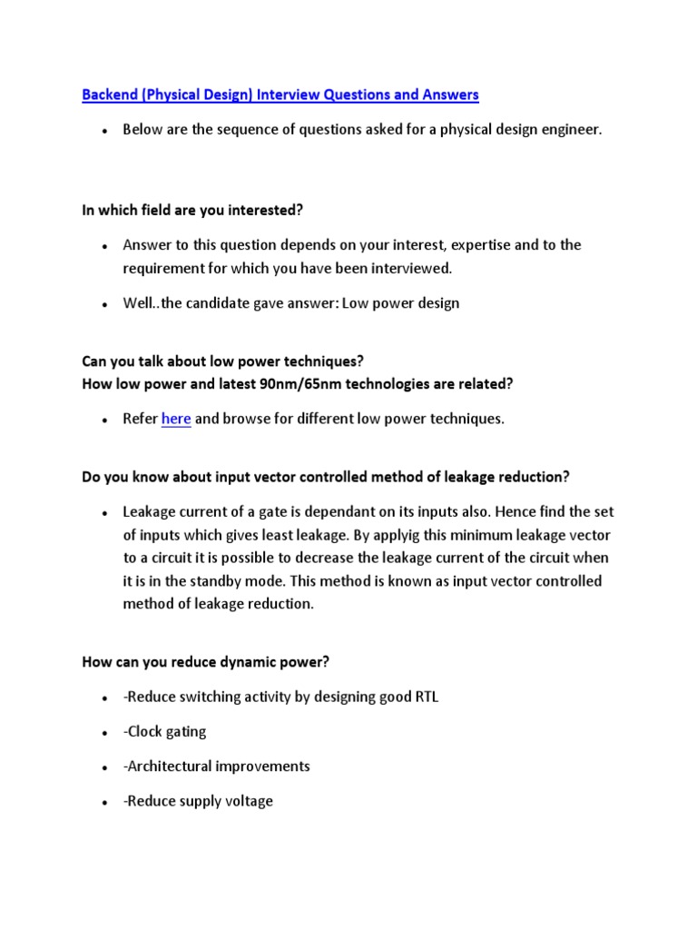 Backend (Physical Design) Interview Questions and Answers GG | PDF ...