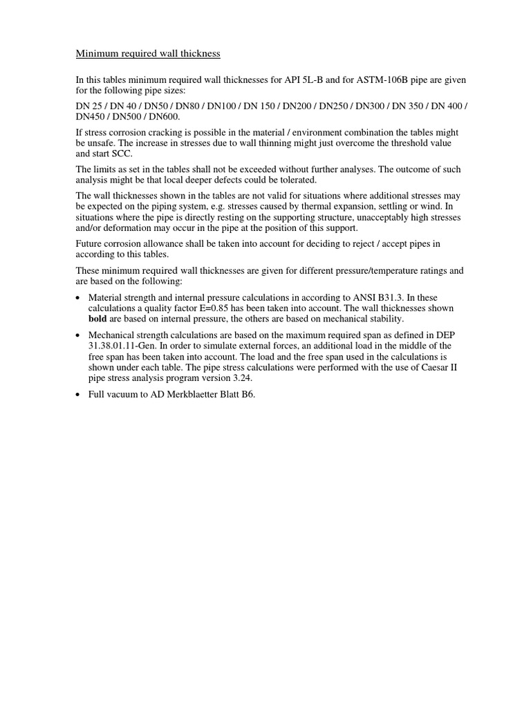 Piping Minimum Required Wall Thickness | PDF | Pipe (Fluid Conveyance ...