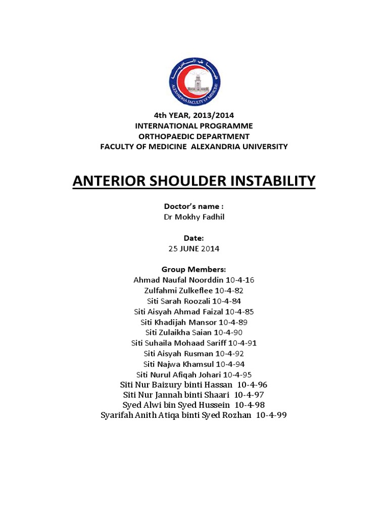 Anterior Shoulder Instability | PDF | Shoulder | Dance Science