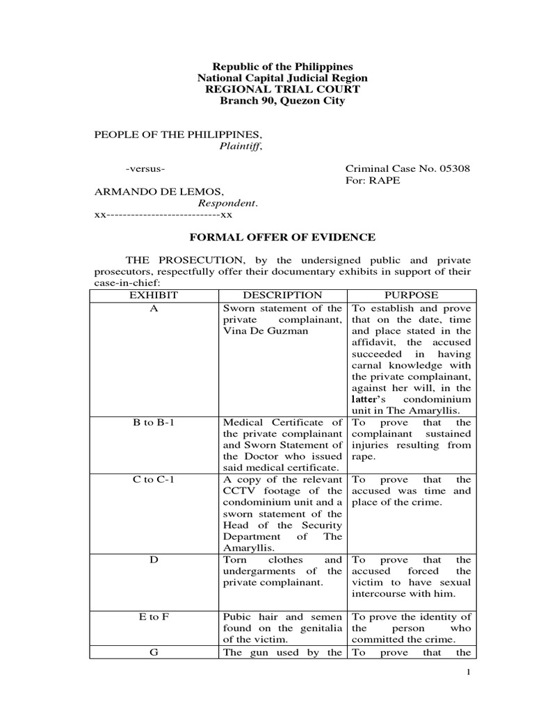 Formal Offer of Evidence in Rape Case | PDF