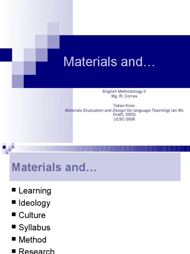Materials and : Taken From: Materials Evaluation and Design For ...