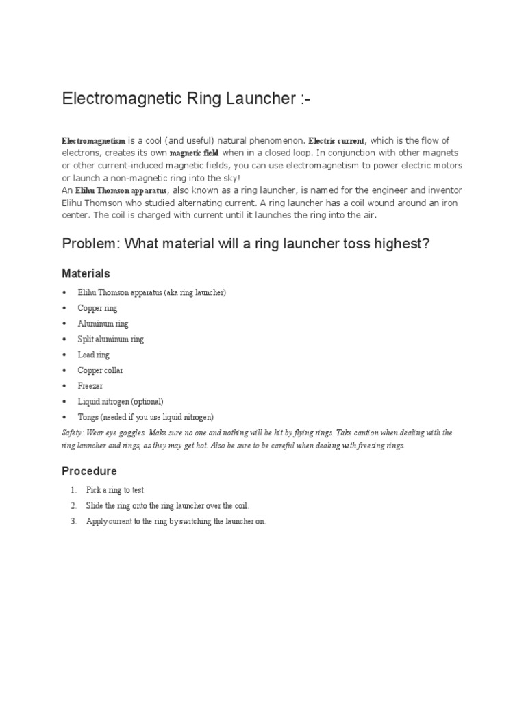 Electromagnetic Ring Launcher Experiment | PDF | Magnetic Field ...