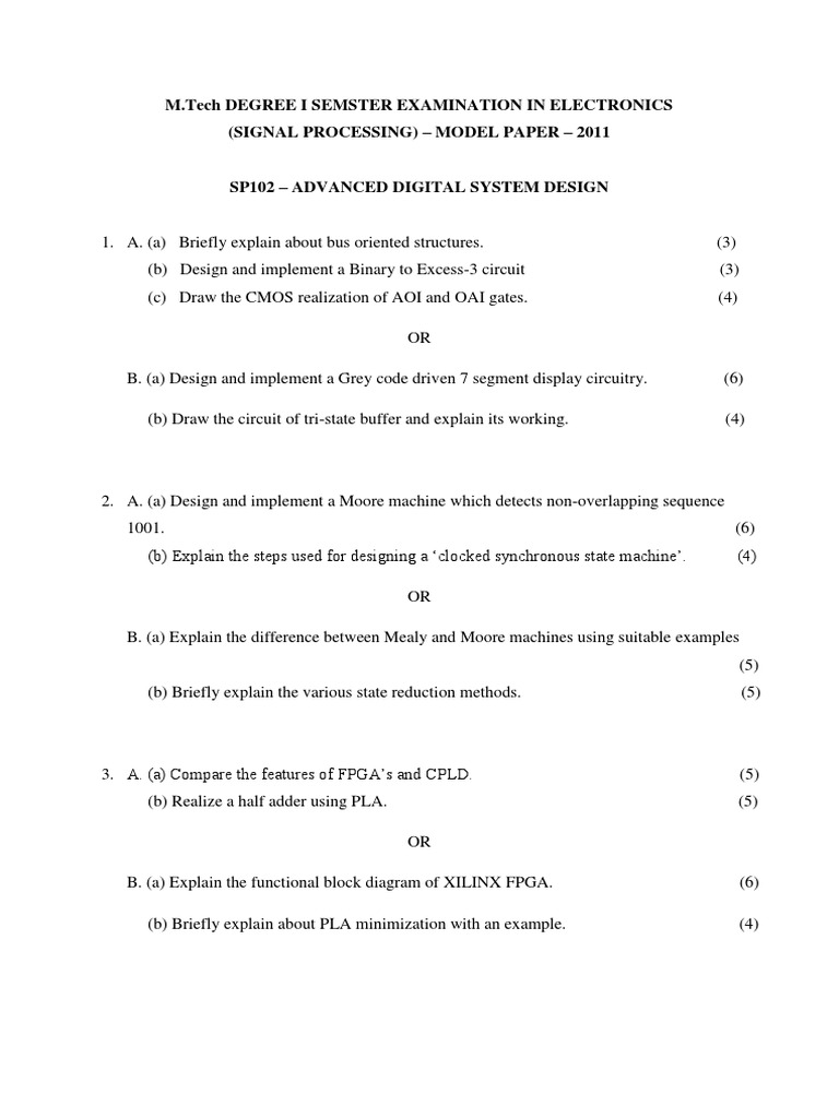 M Tech SP ADSD Model Question Paper | PDF | Field Programmable Gate ...