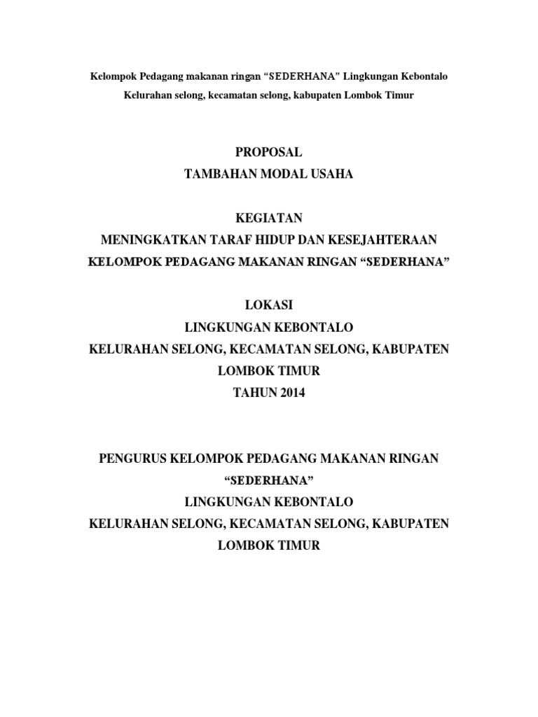 PROPOSAL Bantuan Modal Usaha | PDF