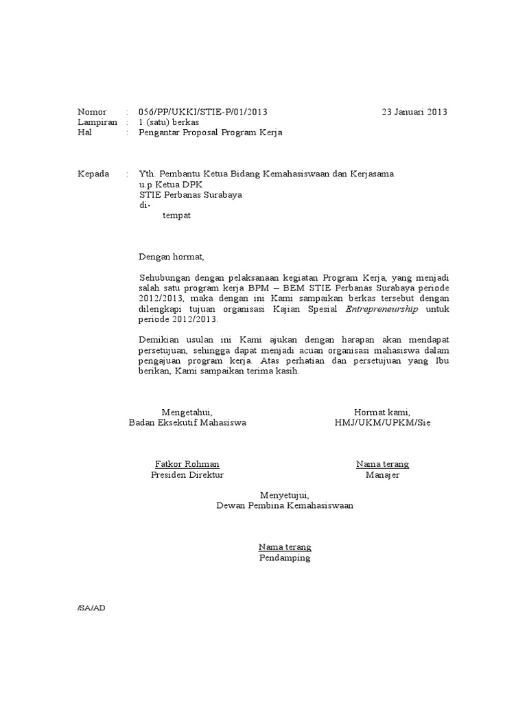 Format Surat Pengantar Proposal Program Kerja | PDF