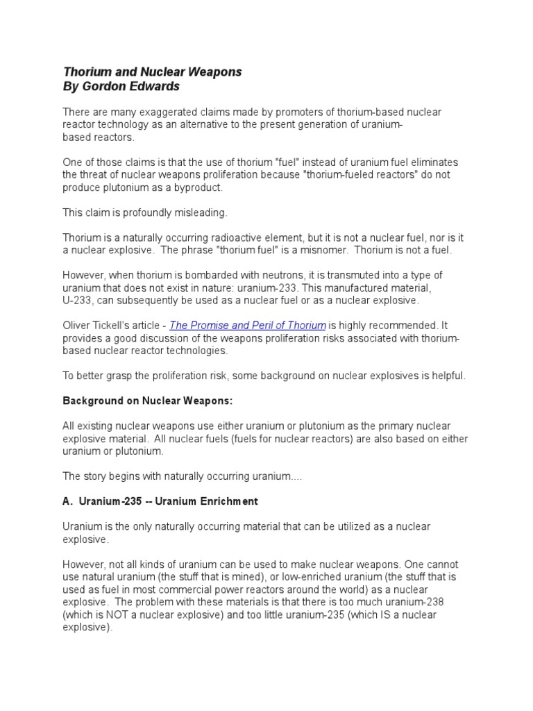 Thorium and Nuclear Weapons | PDF | Enriched Uranium | Uranium