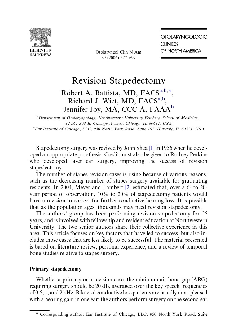 Revision Stapedectomy | PDF | Ear | Hearing Loss