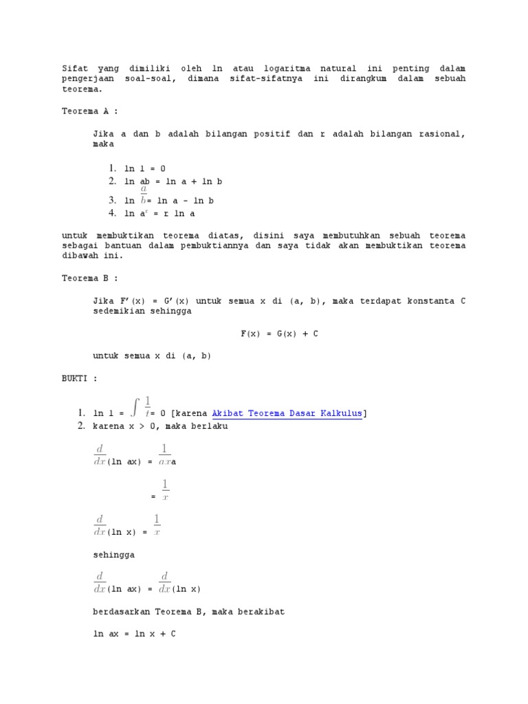 Sifat dan Teorema Logaritma Natural | PDF | Metode & Bahan Ajar | Sains ...