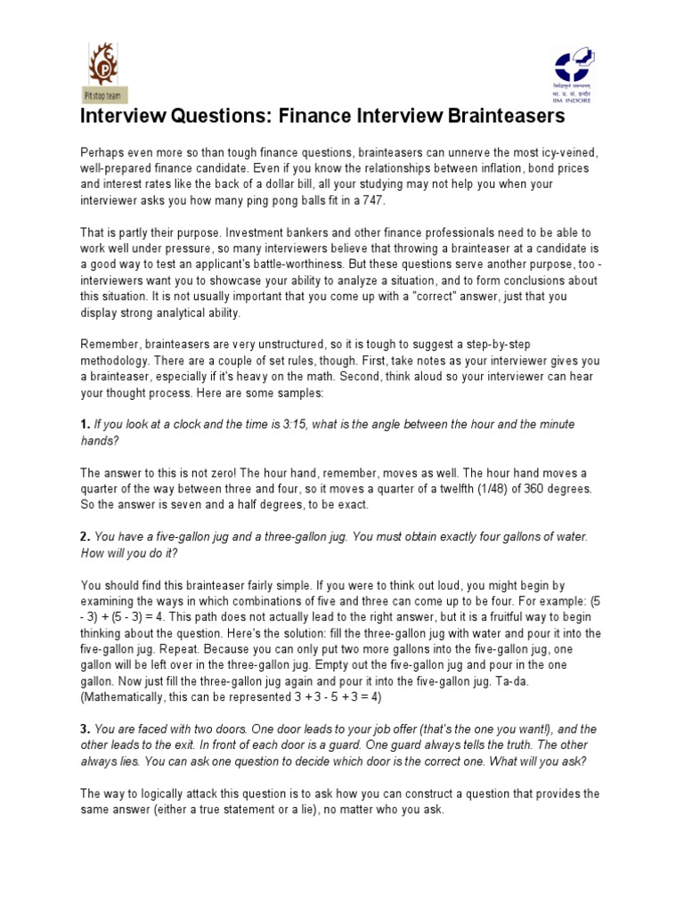 Finance Interview Brainteasers Guide | PDF | Bonds (Finance) | Option ...