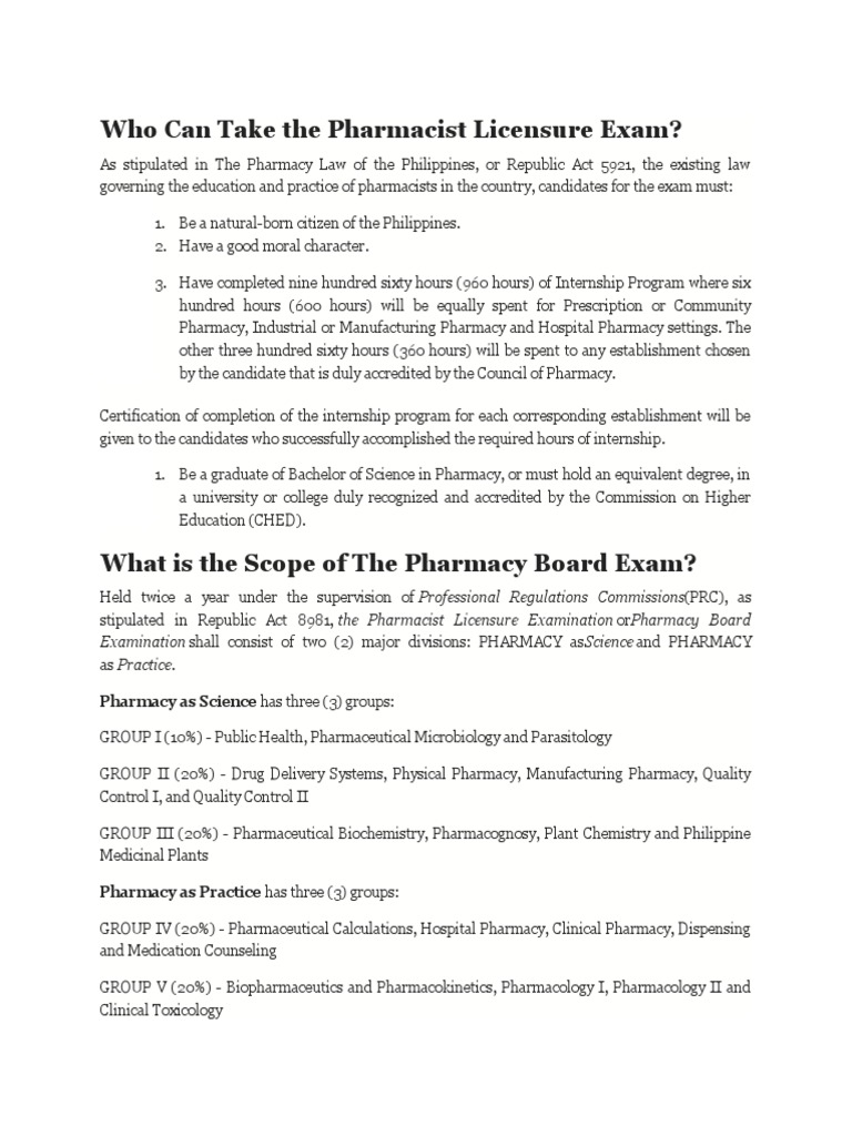 Pharmacist Licensure Exam | PDF | Pharmacist | Pharmacy