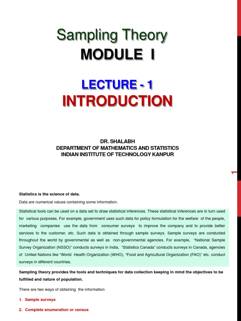 Lecture 121 Pdf Sampling Statistics Census