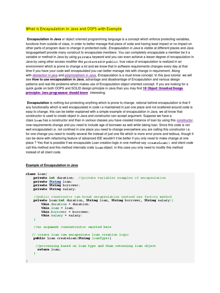 What Is Encapsulation in Java and OOPS With Example | PDF | Method ...
