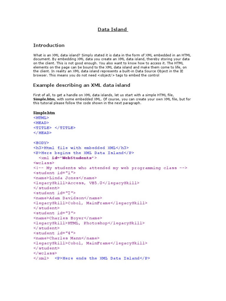 Working of Data Island | PDF | Html | Html Element