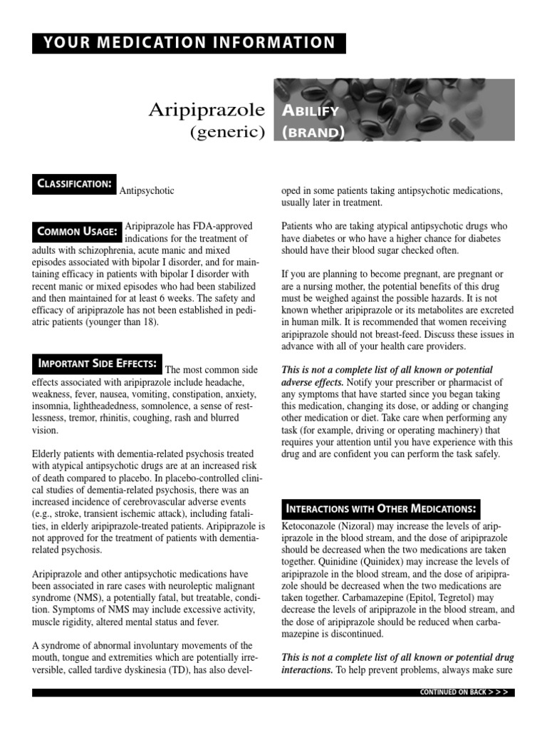 Aripiprazole (Generic) ABILIFY (BRAND) | PDF | Atypical Antipsychotic ...