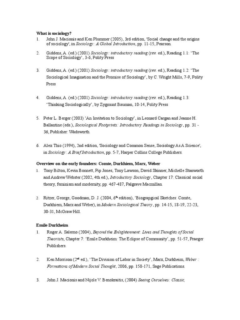 Topic1 Reading List For Topic 1.09 | PDF | Sociology | Action (Philosophy)