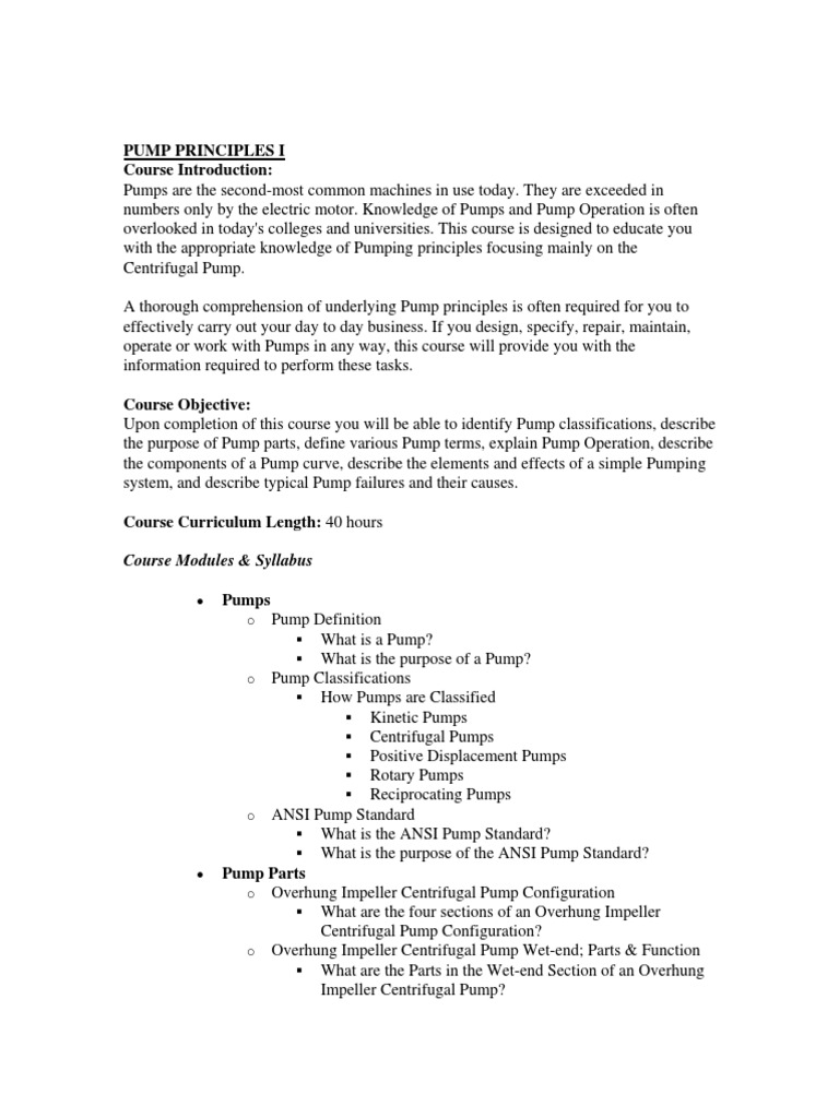 Pump Curriculum | PDF | Pump | Chemical Engineering