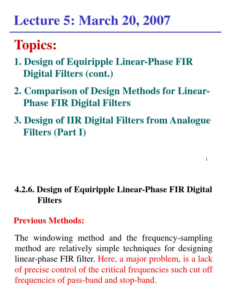 Design of Equiripple Linear-Phase FIR Digital Filters Using the Parks ...