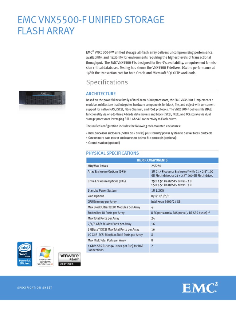 h8919 Vnx5500 F Unified Stor Ss | PDF | Solid State Drive | Hard Disk Drive