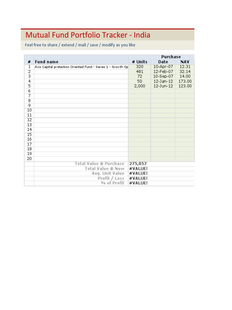 Mutual Fund Portfolio Tracker Using MS Excel | PDF | Dividend | Mutual ...