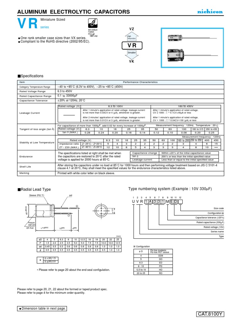 Aluminum Electrolytic Capacitors: Specifications | PDF | Capacitor ...