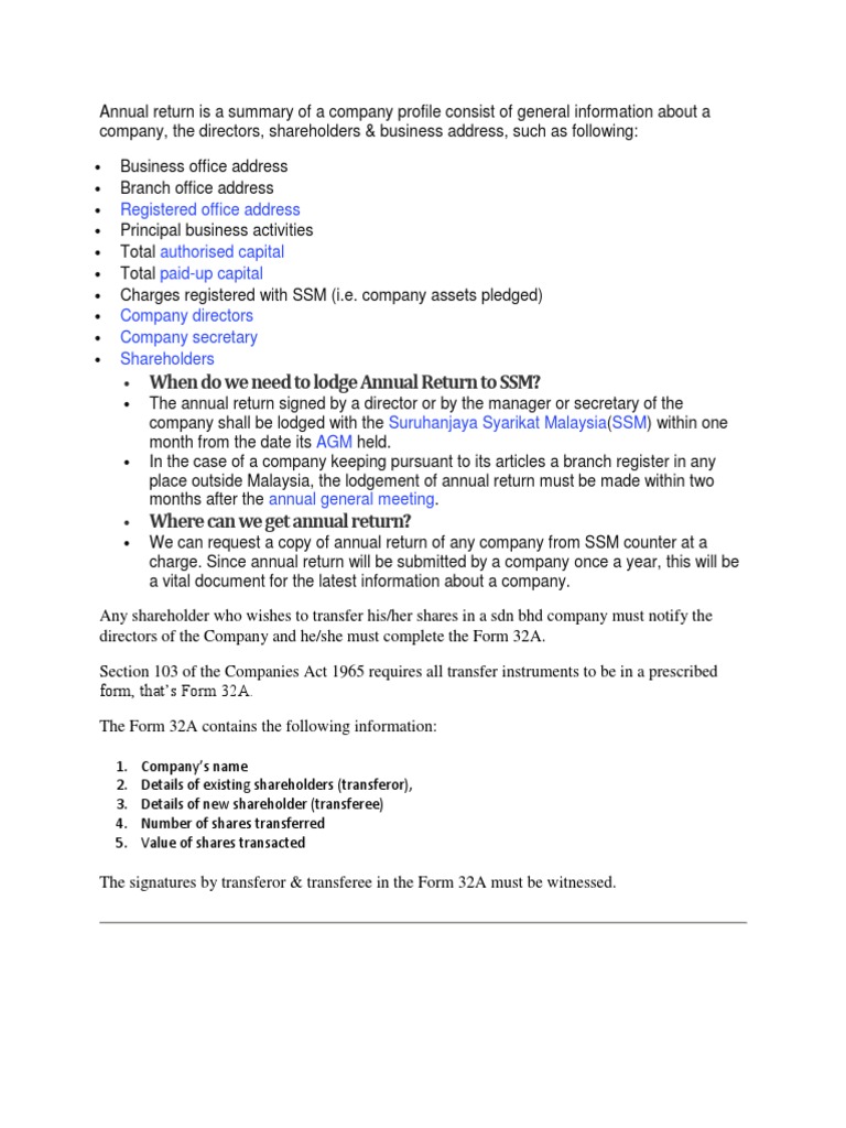 When Do We Need To Lodge Annual Return To SSM? | PDF | Board Of ...