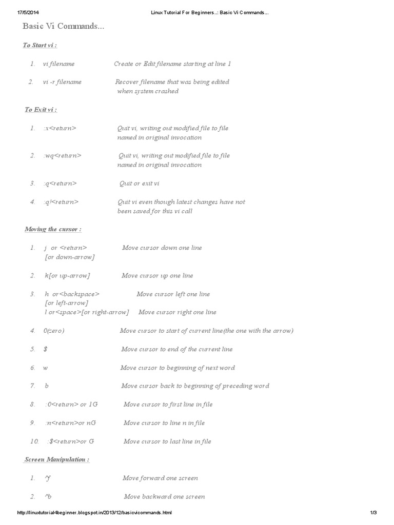 Basic Vi Commands.. | PDF | Filename | Computer File