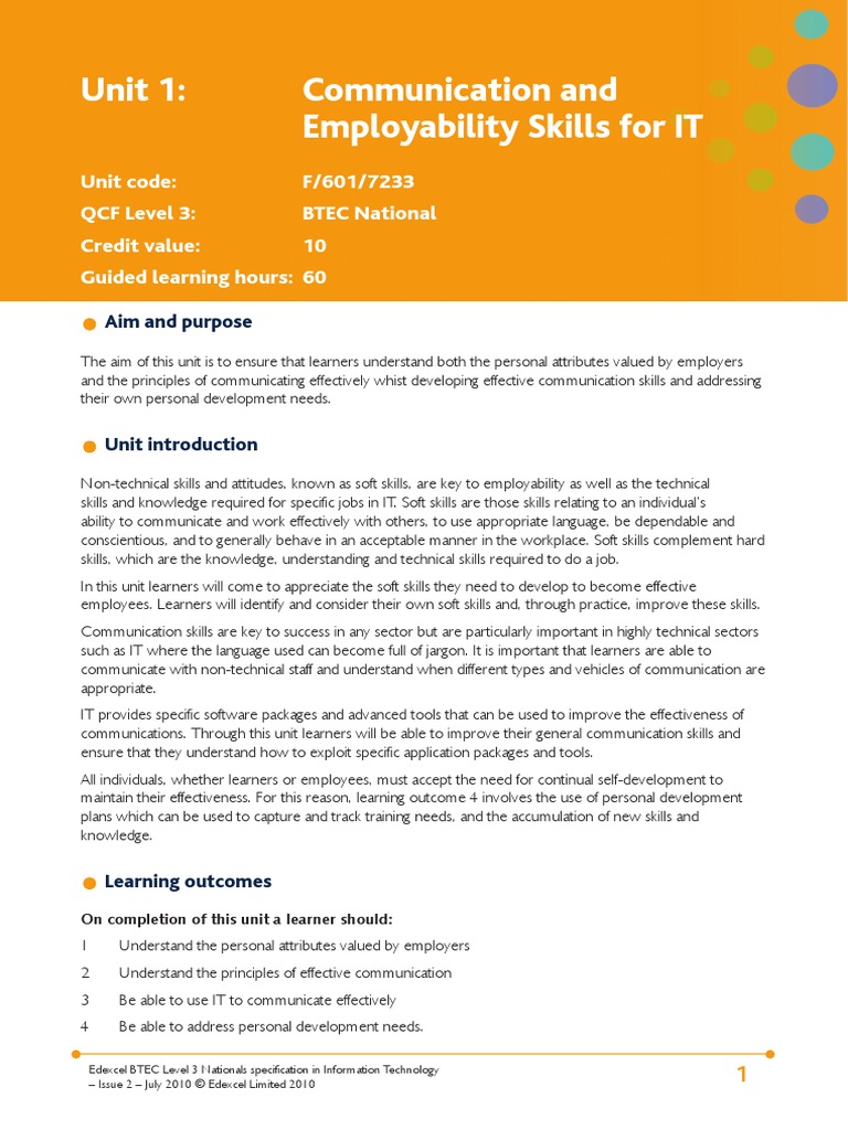 S06 Unit 1 Communication and Employability Skills For IT | PDF ...