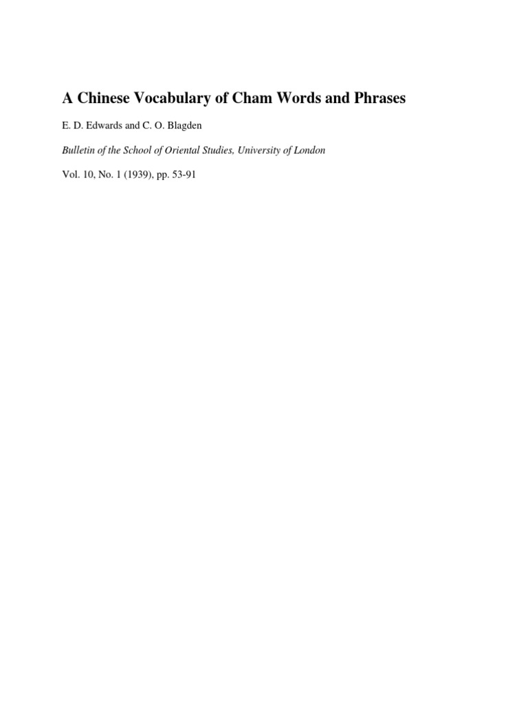 A Chinese Vocabulary of Cham Words and Phrases | PDF