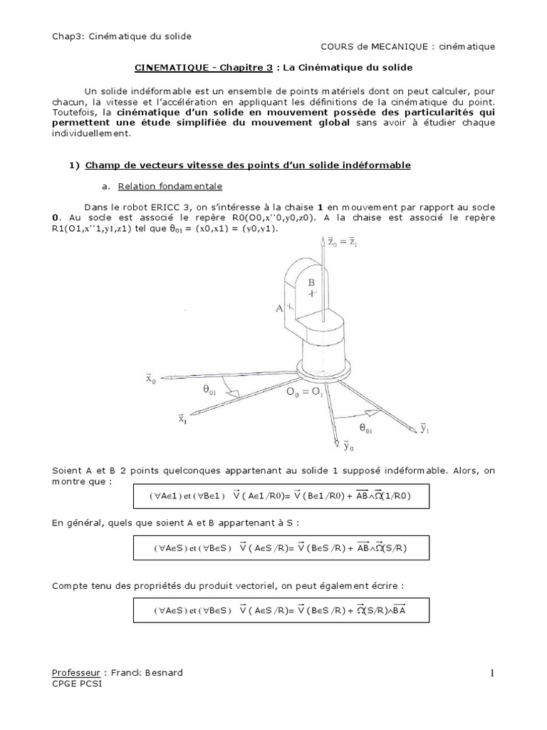 Cinématique du Solide Indéformable | PDF | Mouvement de rotation | Cinématique