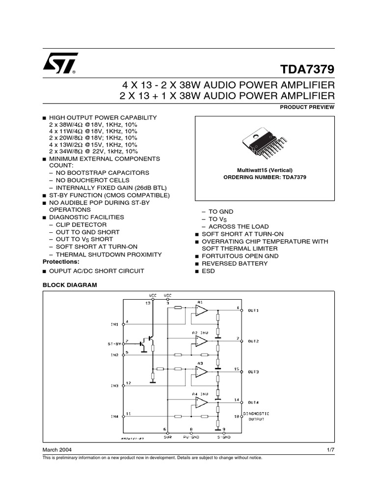 Tda 7379 | PDF | Amplifier | Electrical Engineering