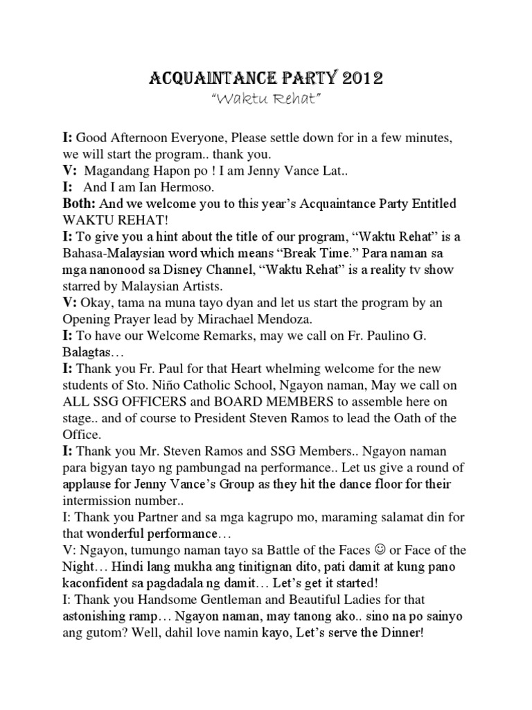 Acquaintance Party 2012 Script | PDF