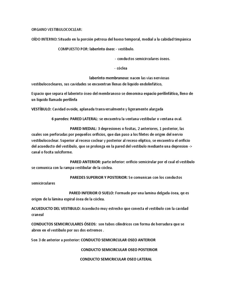 Organo Vestibulococlear Pdf Sentidos Sistema Nervioso