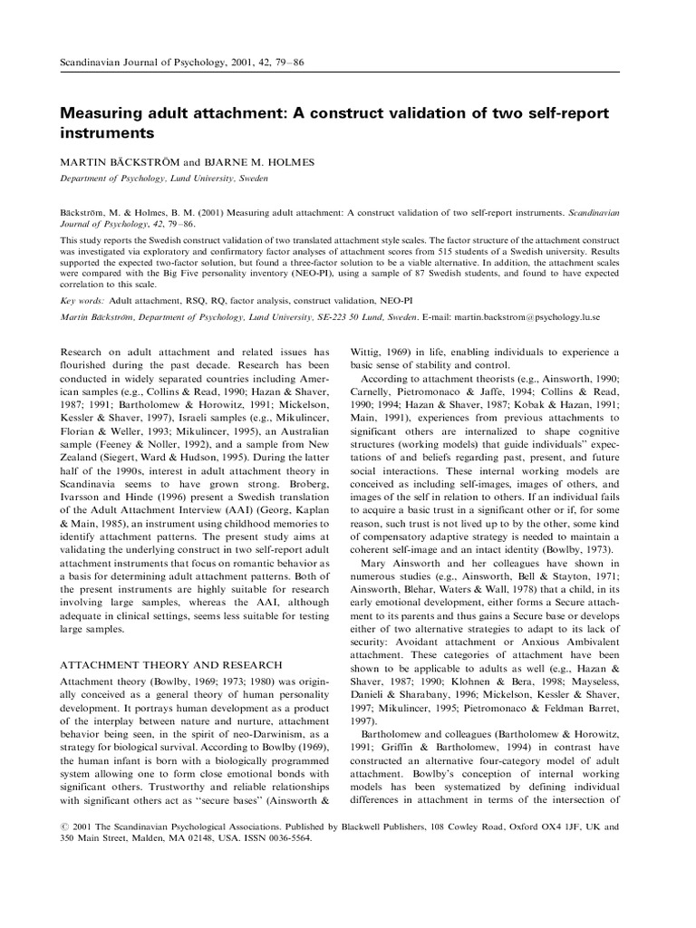Measuring Adult Attachment | PDF | Factor Analysis | Attachment Theory