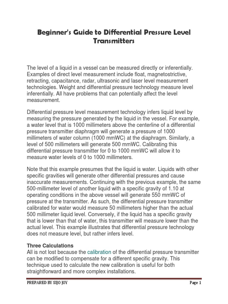 Differential Pressure Level Transmitter Guide | PDF | Pressure ...