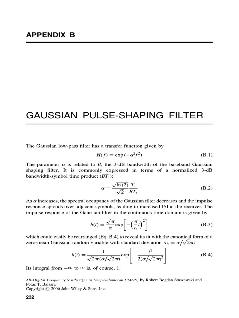 Gaussian Pulse Shaping Filter Pdf Low Pass Filter Normal Distribution