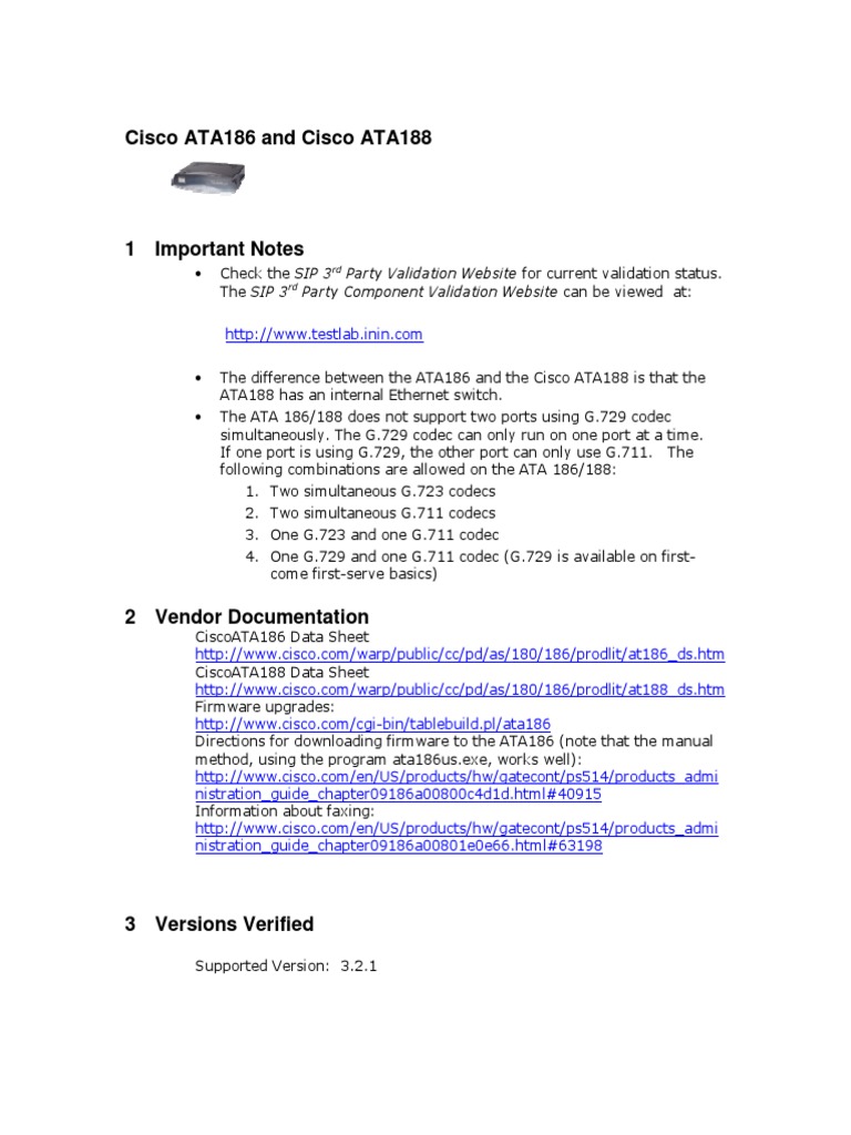 Cisco ATA186 and Cisco ATA188 | PDF | Session Initiation Protocol ...