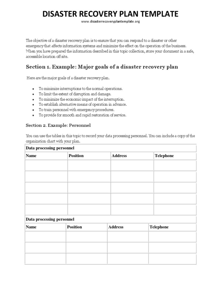 Section 1. Example: Major Goals of A Disaster Recovery Plan | PDF ...