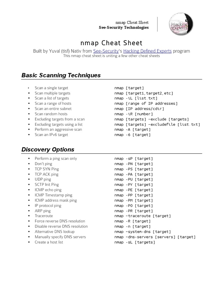 Nmap Cheat Sheet | Domain Name System | Transmission Control Protocol
