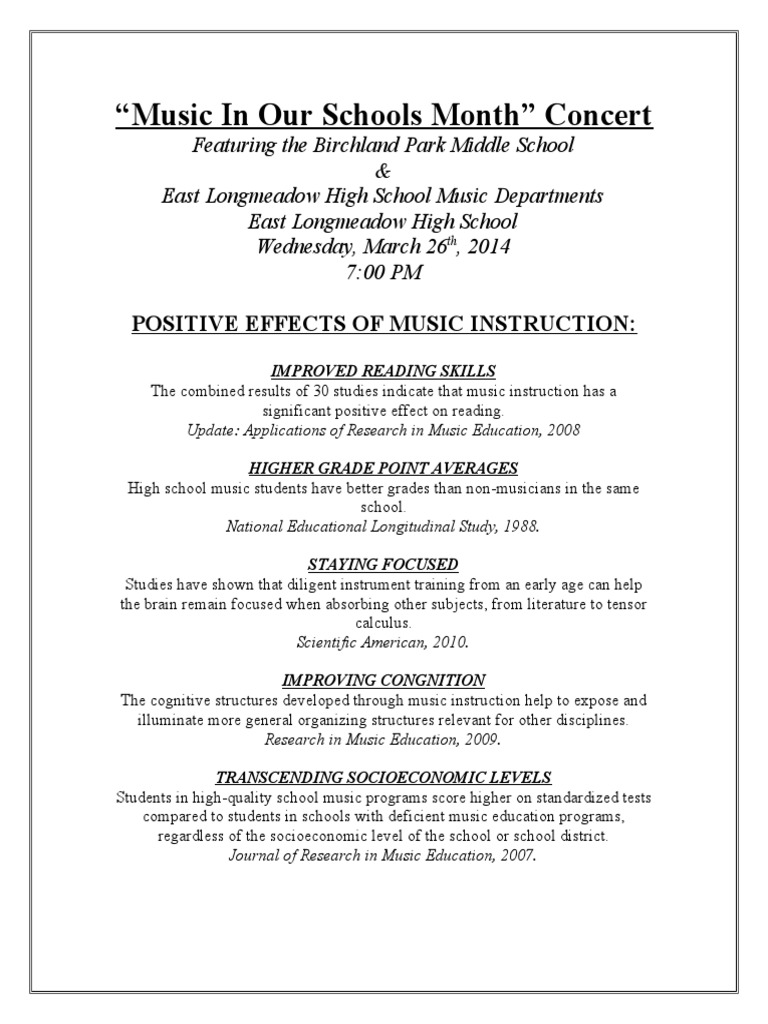 Music Benefits in Education Concert | PDF | Music Education | Cognition