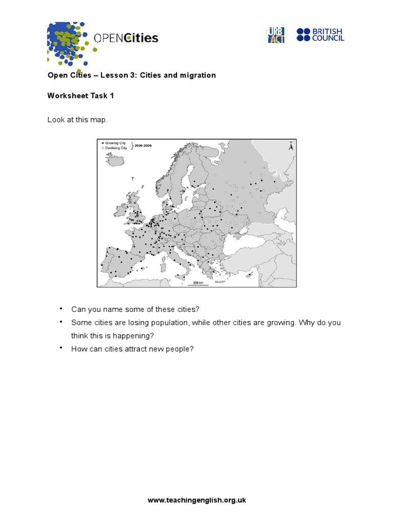 Open Cities - Lesson 3: Cities and Migration Worksheet Task 1 ...