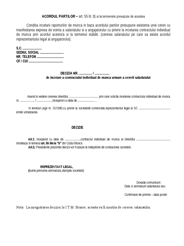Incetarea Cim Cu Acordul Partilor | PDF