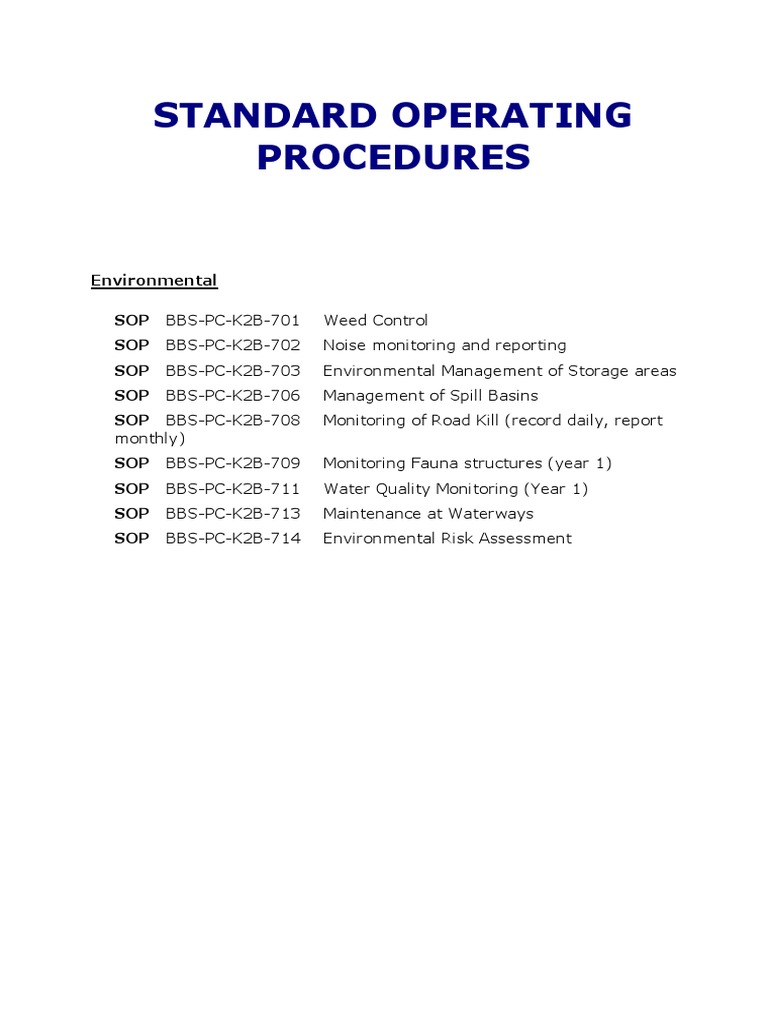 Standard Operating Procedures Appendix | PDF | Water Quality | Risk