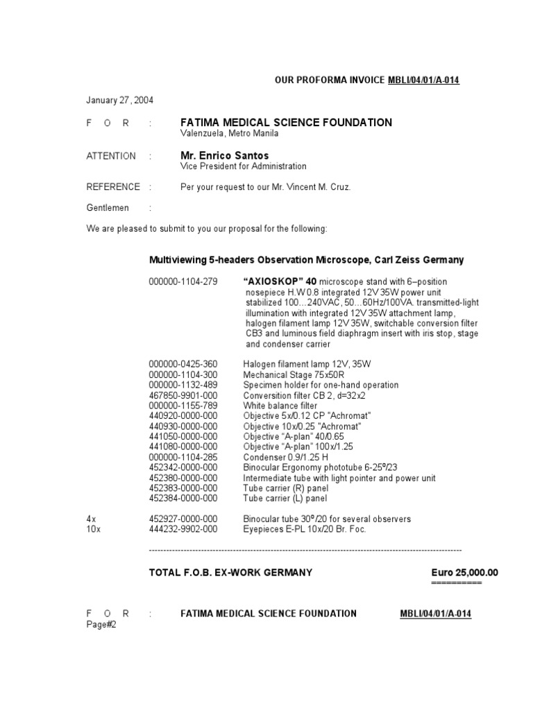 Proforma Invoice for Microscope Proposal | PDF | Home & Garden ...