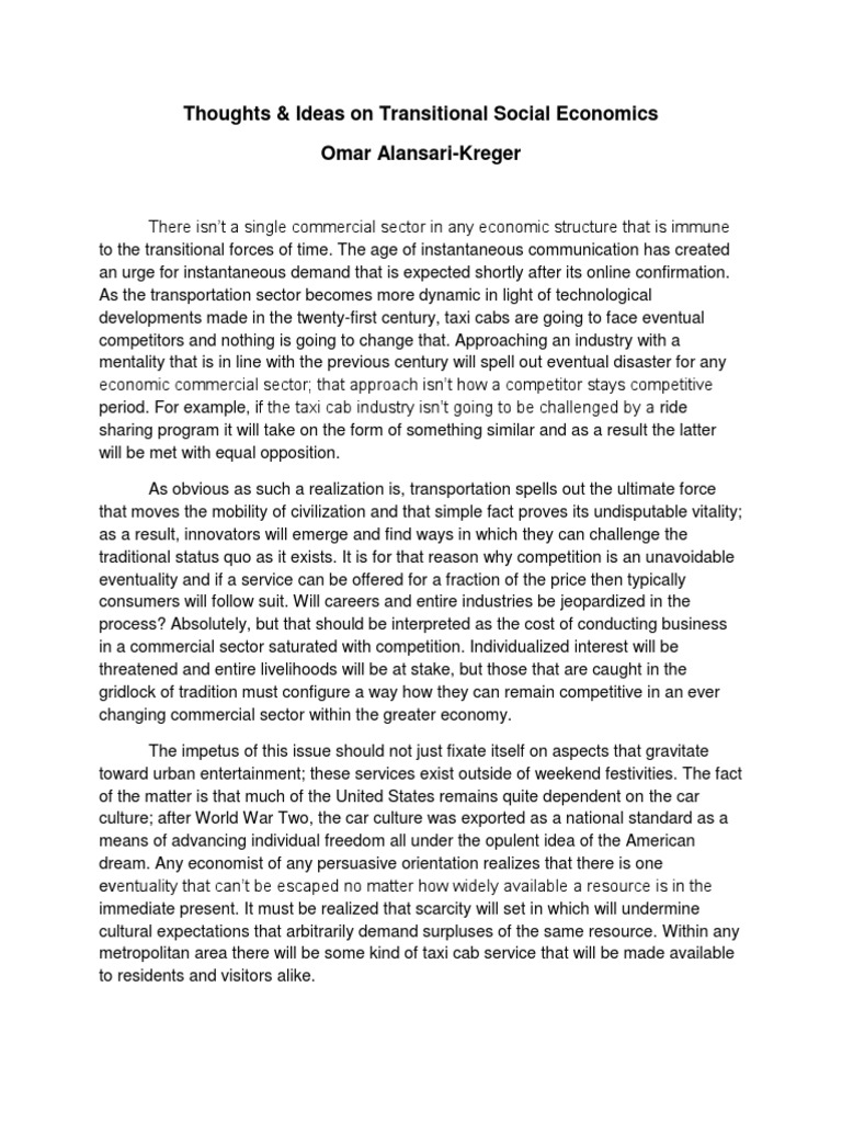 Thoughts & Ideas On Transitional Social Economics | PDF | Competition ...