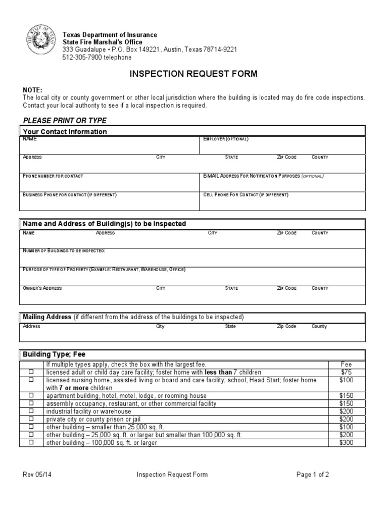 Request Fire Inspection Form Texas Department | PDF | Nursing Home Care ...
