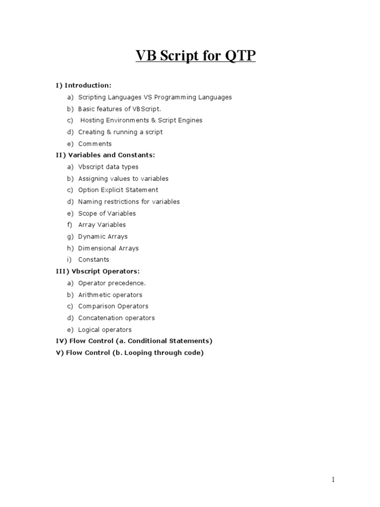 VB Script For QTP: I) Introduction | PDF | Scripting Language | Software