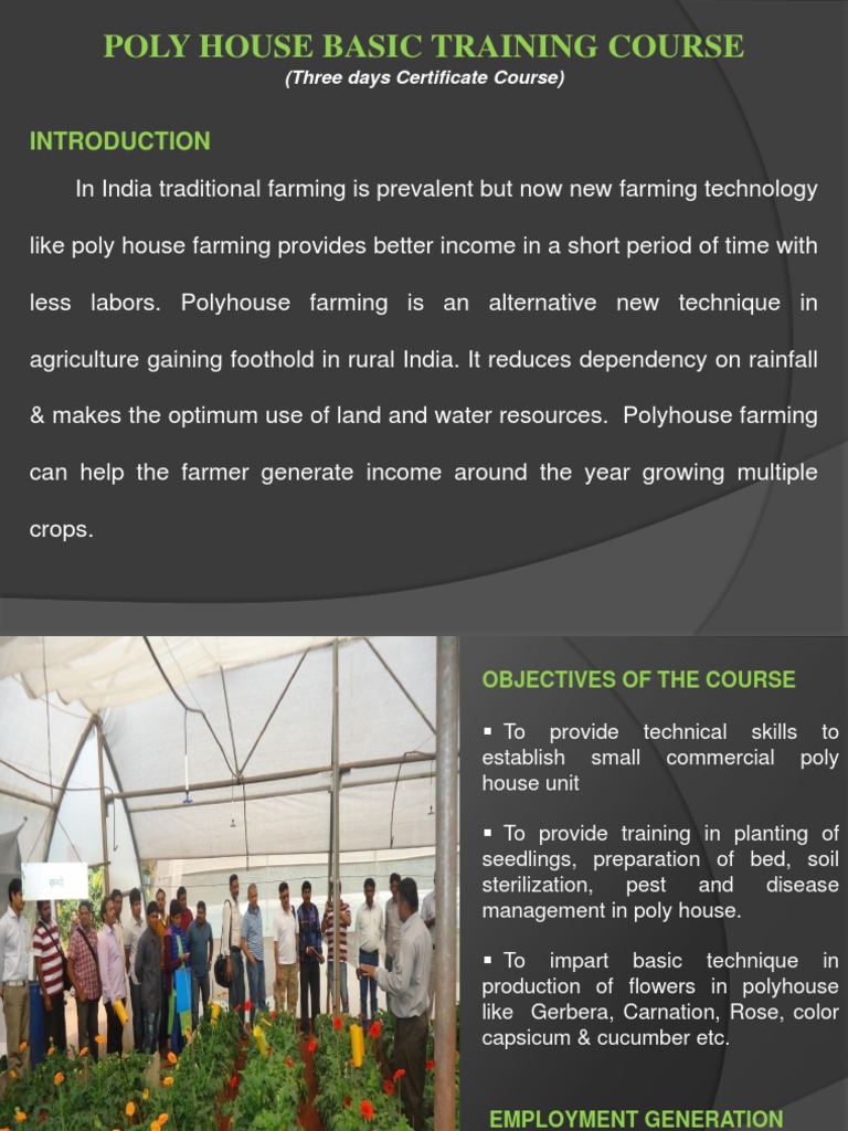 Poly House Basic Training Course: (Three Days Certificate Course) | PDF | Greenhouse | Agriculture
